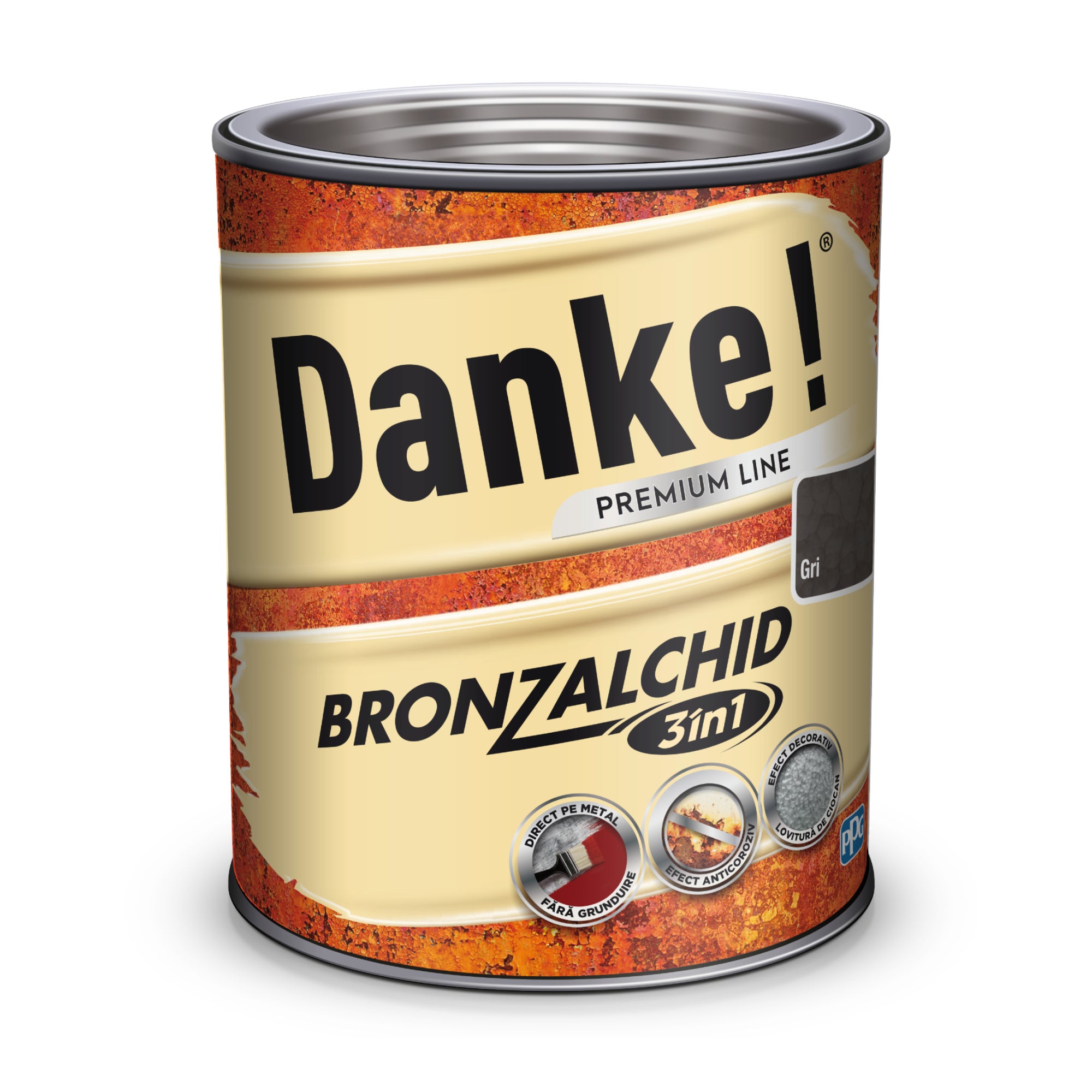Email pe baza de solvent Danke, pentru metal, 3 in 1, gri, 2.5 L