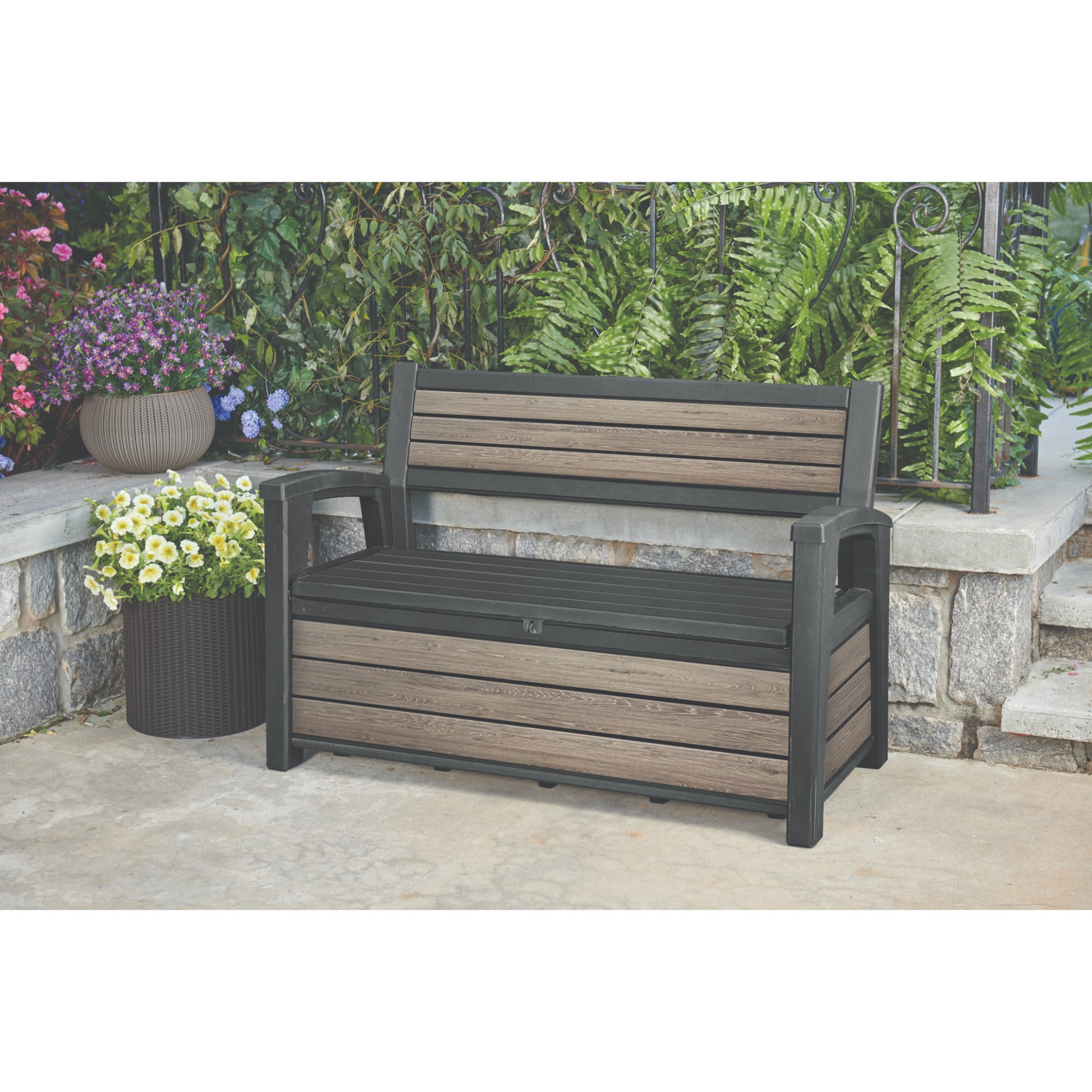 Banca cu lada depozitare gradina Deco Garden, plastic, 133 x 61 x 89 cm ...