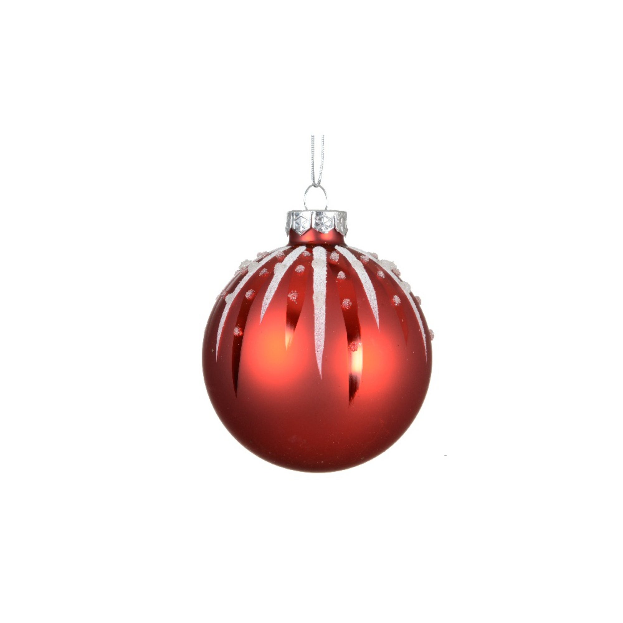 Glob de Craciun, pentru brad, model cu sclipici, sticla, Ø 8 cm, rosu