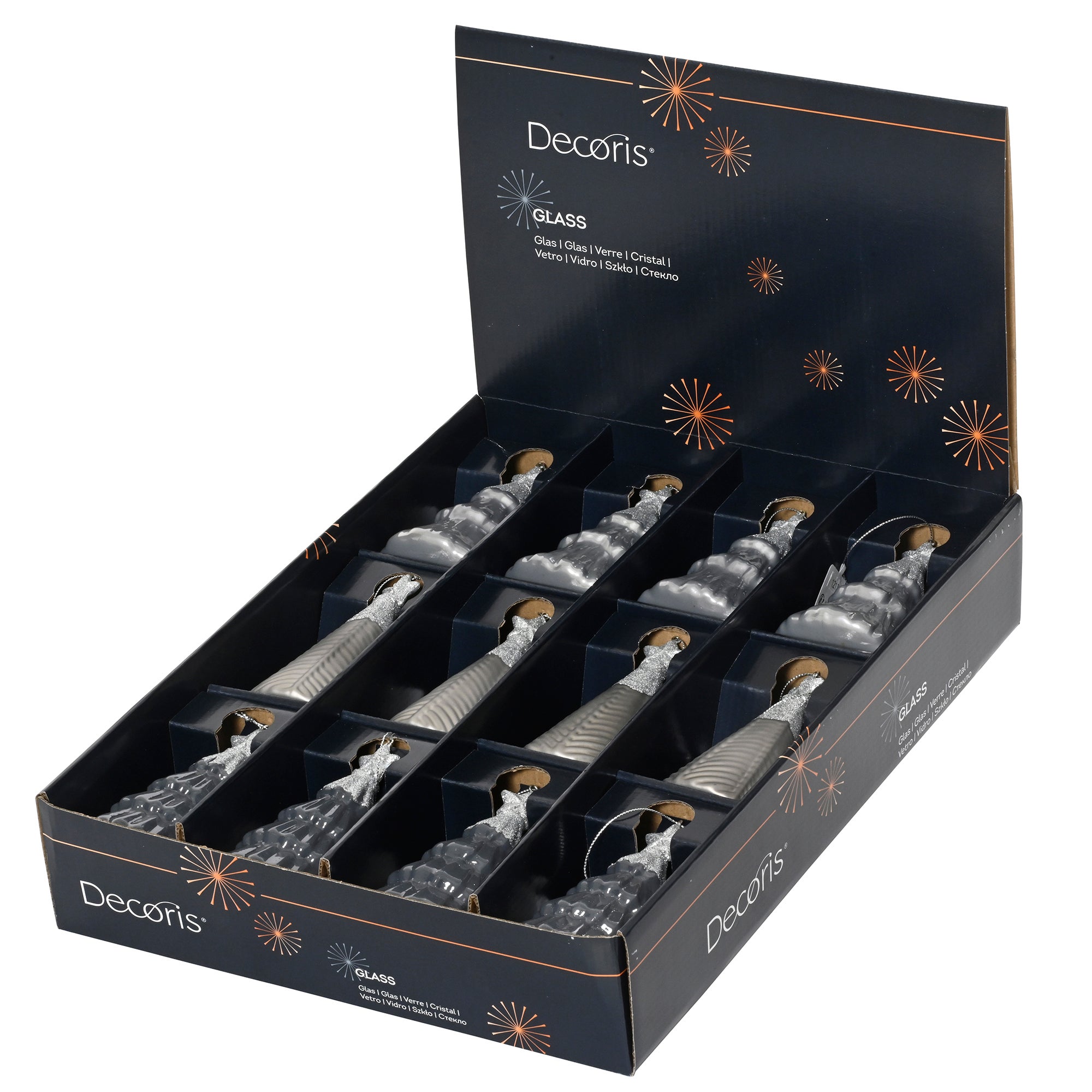 Glob de Craciun, pentru brad, forma brad, sticla, inaltime 12.6 cm, gri ...