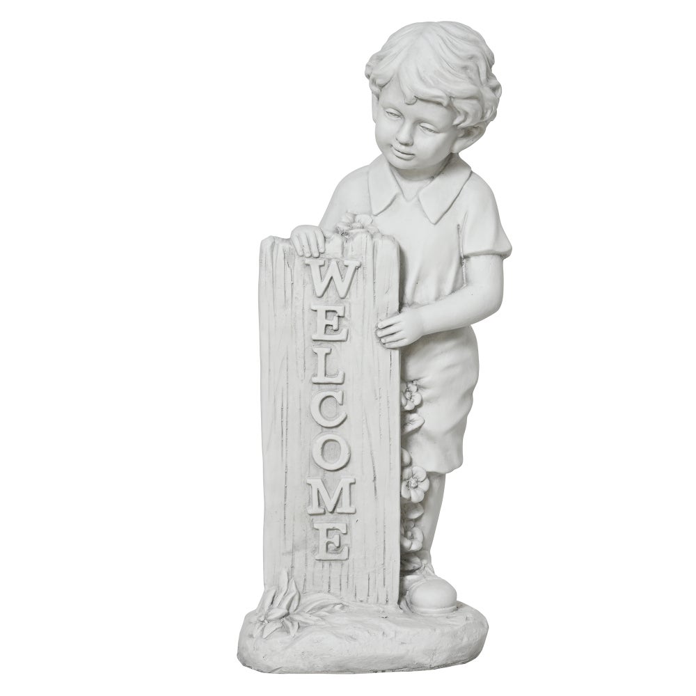 Statueta decorativa gradina, model baiat, Welcome, H 63 cm