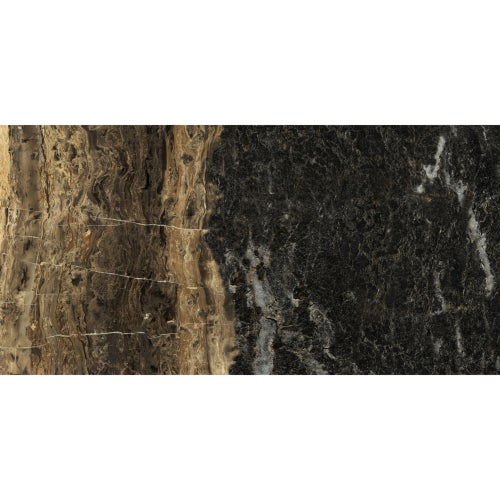 Gresie interior, 60 x 120 cm, Black Soil, aspect marmura, negru, lucios