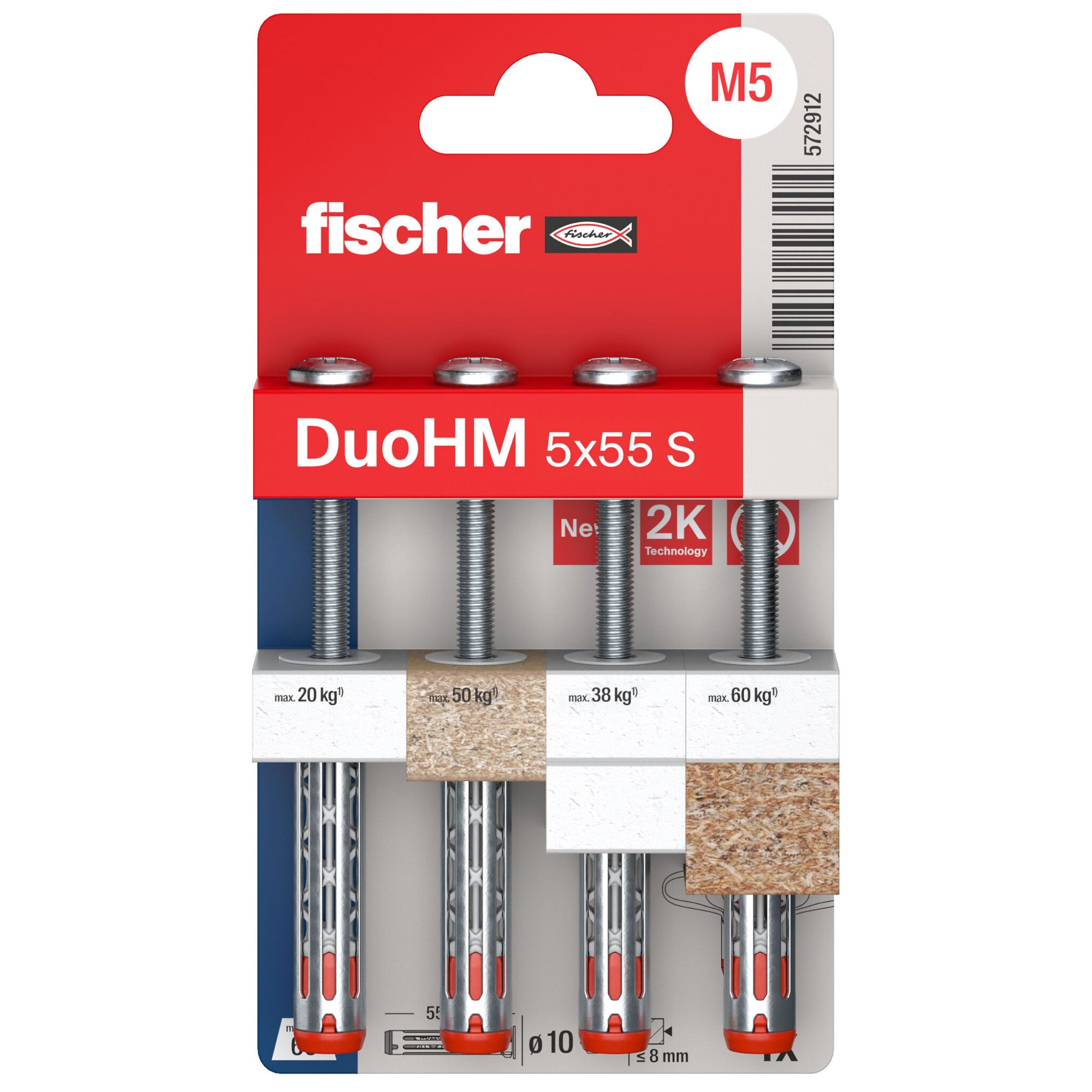 Diblu metal cu surub, Fischer DuoHM S, pentru gips carton, Ø 5 x 55 mm ...