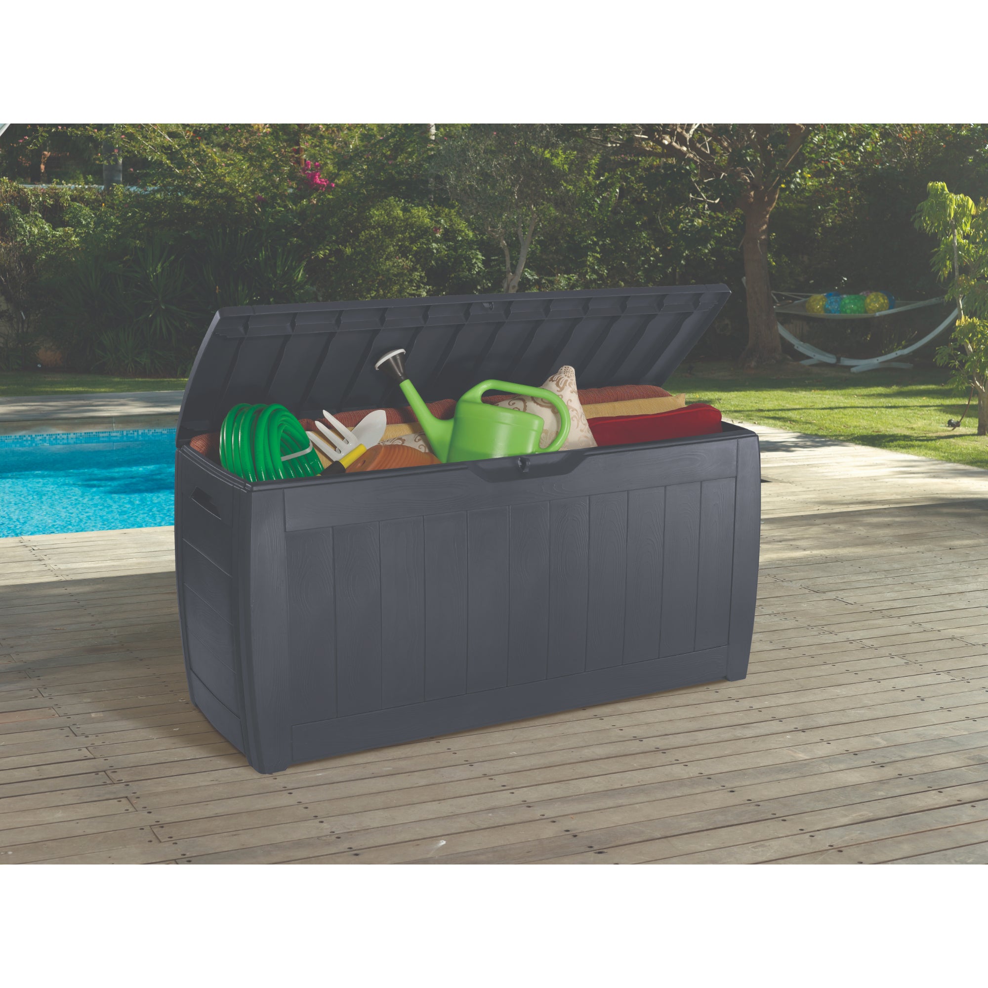 Lada depozitare accesorii gradina, Hollyywood, plastic, gri, 270 L, 118 ...