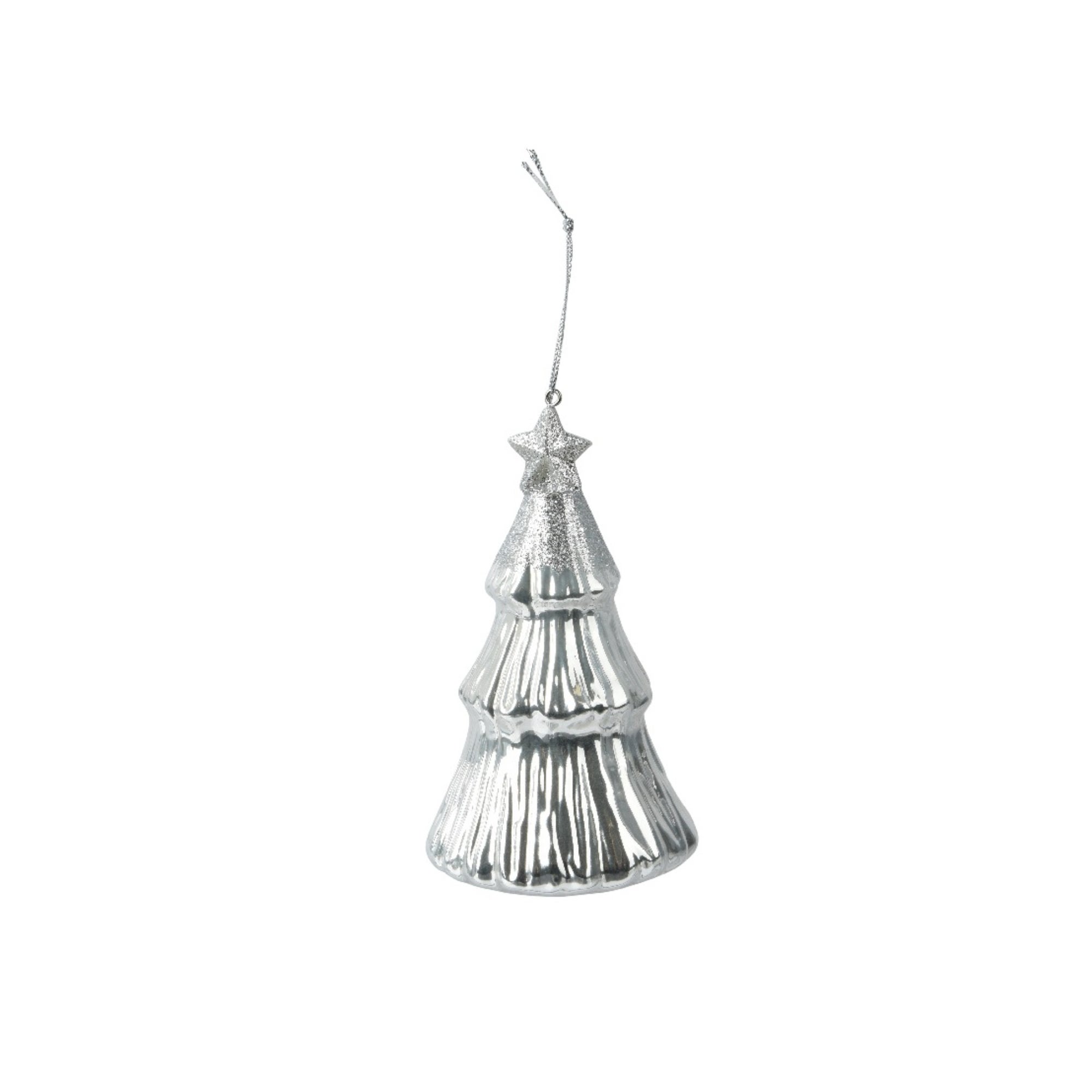 Glob de Craciun, pentru brad, forma brad, sticla, inaltime 12.6 cm, alb
