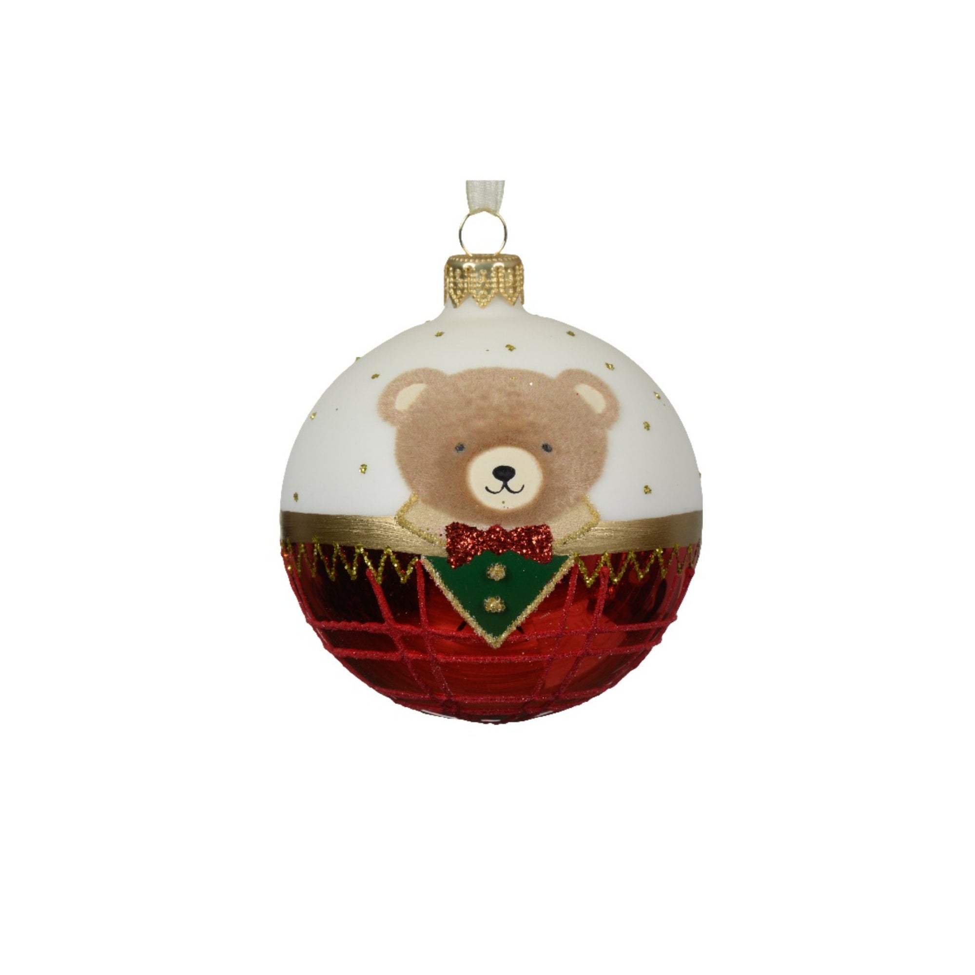 Glob de Craciun, pentru brad, model ursulet, sticla, Ø 8 cm, rosu
