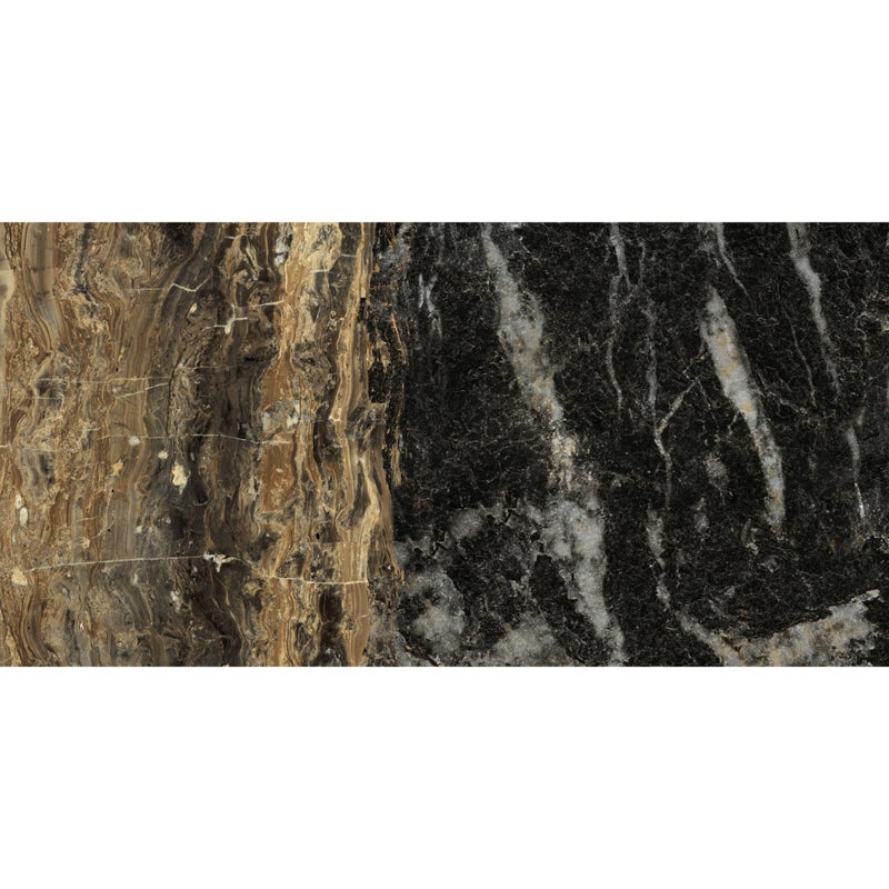 Gresie interior, 60 x 120 cm, Black Soil, aspect marmura, negru, lucios