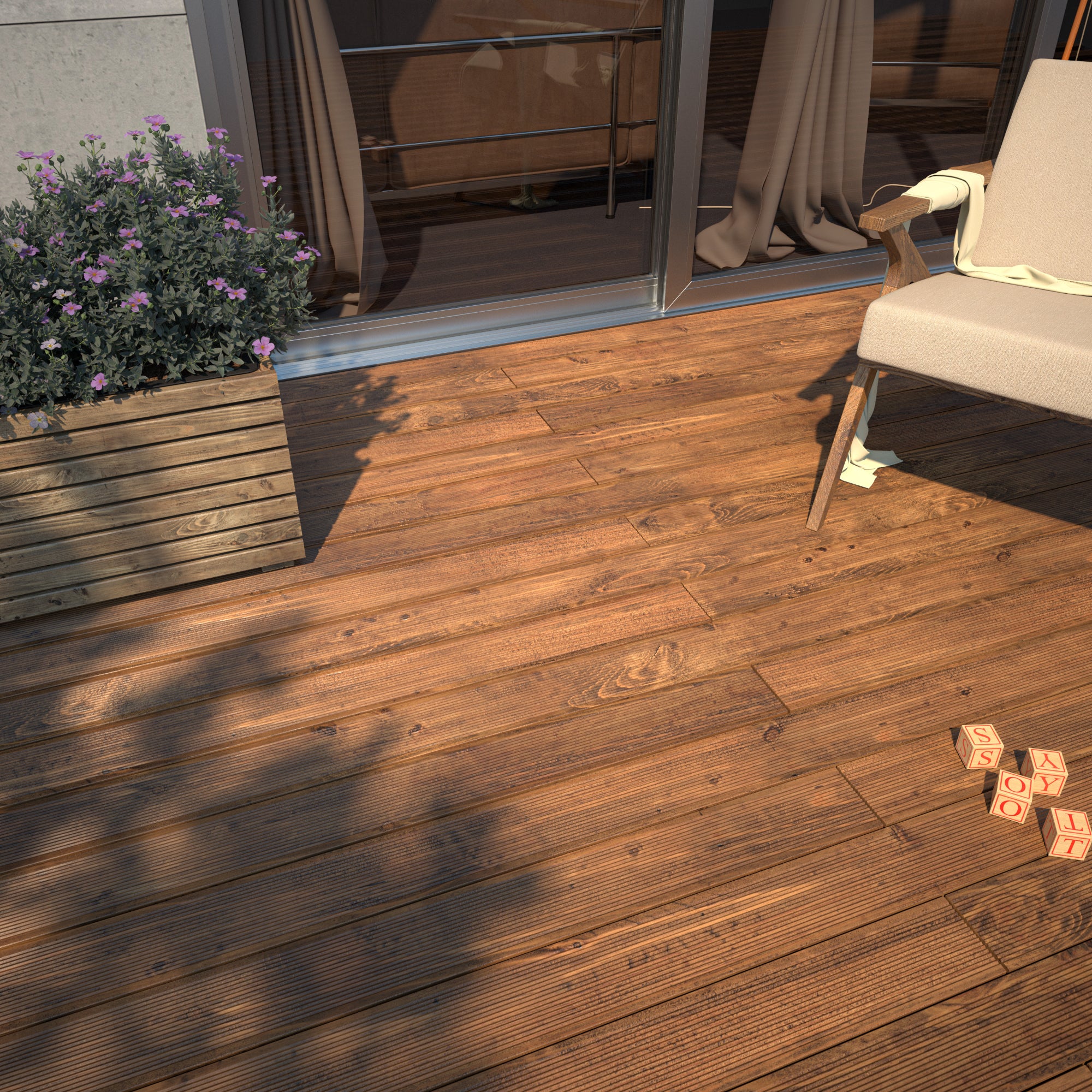 Dusumea terasa din lemn pin, 2400 x 120 x 21 mm, lemn natur