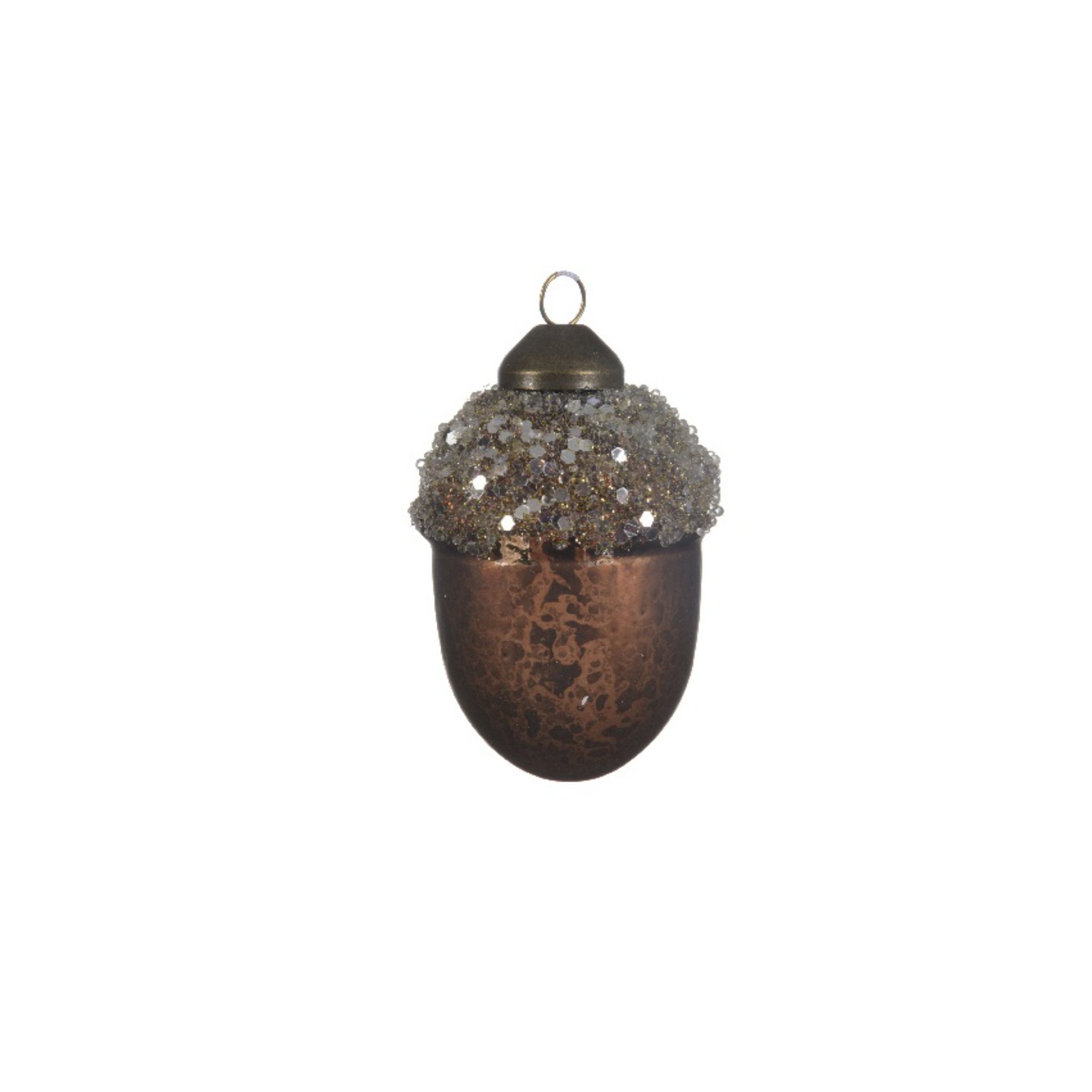 Ornament Craciun, pentru brad, forma ghinda, sticla, inaltime 7.5 cm, maro