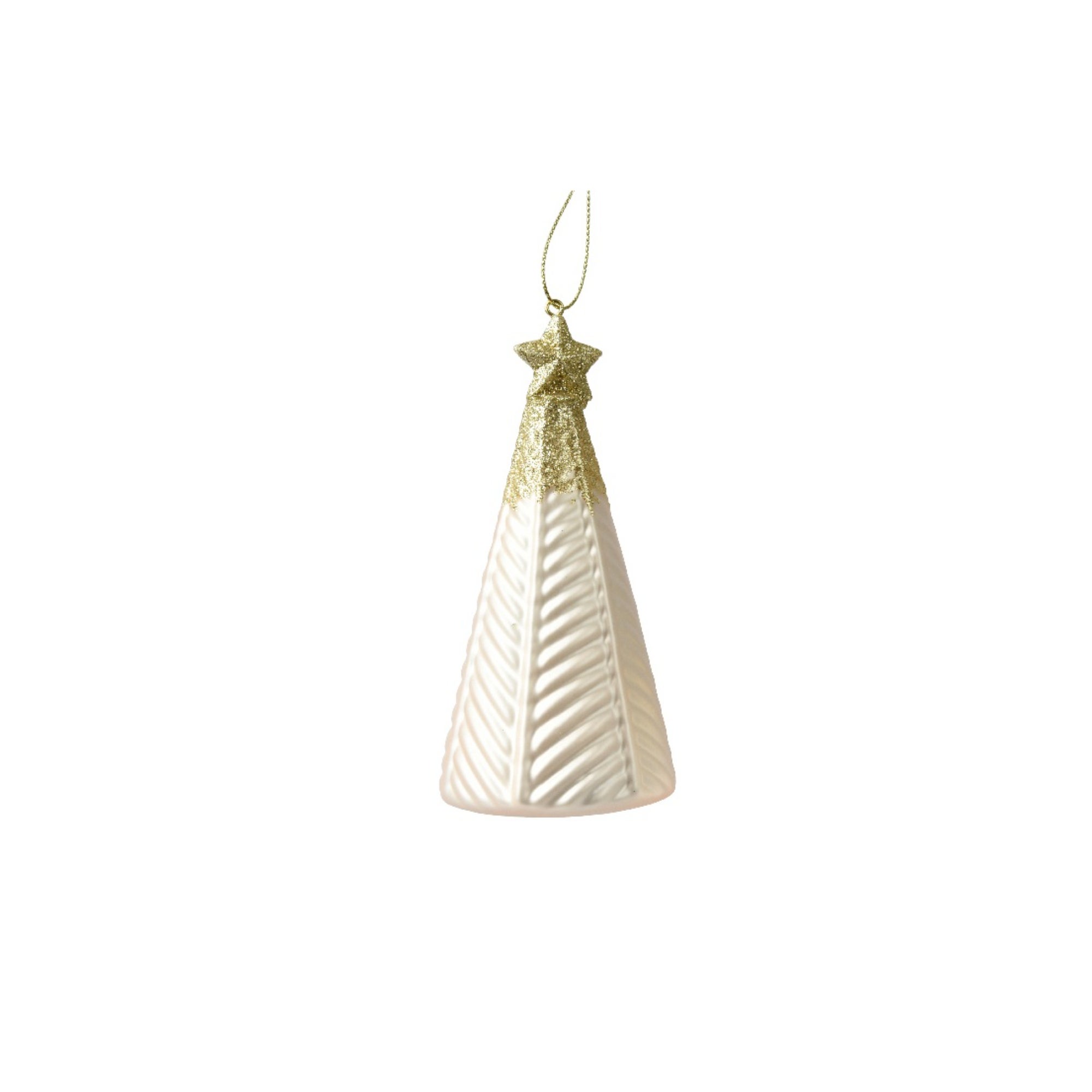Glob de Craciun, pentru brad, forma brad, sticla, inaltime 12.6 cm, bej