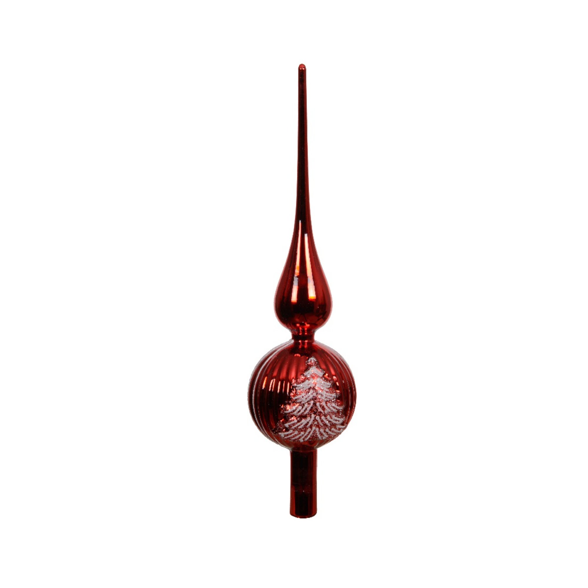 Varf de brad, model conic, cu pom, sticla, inaltime 31 cm, rosu