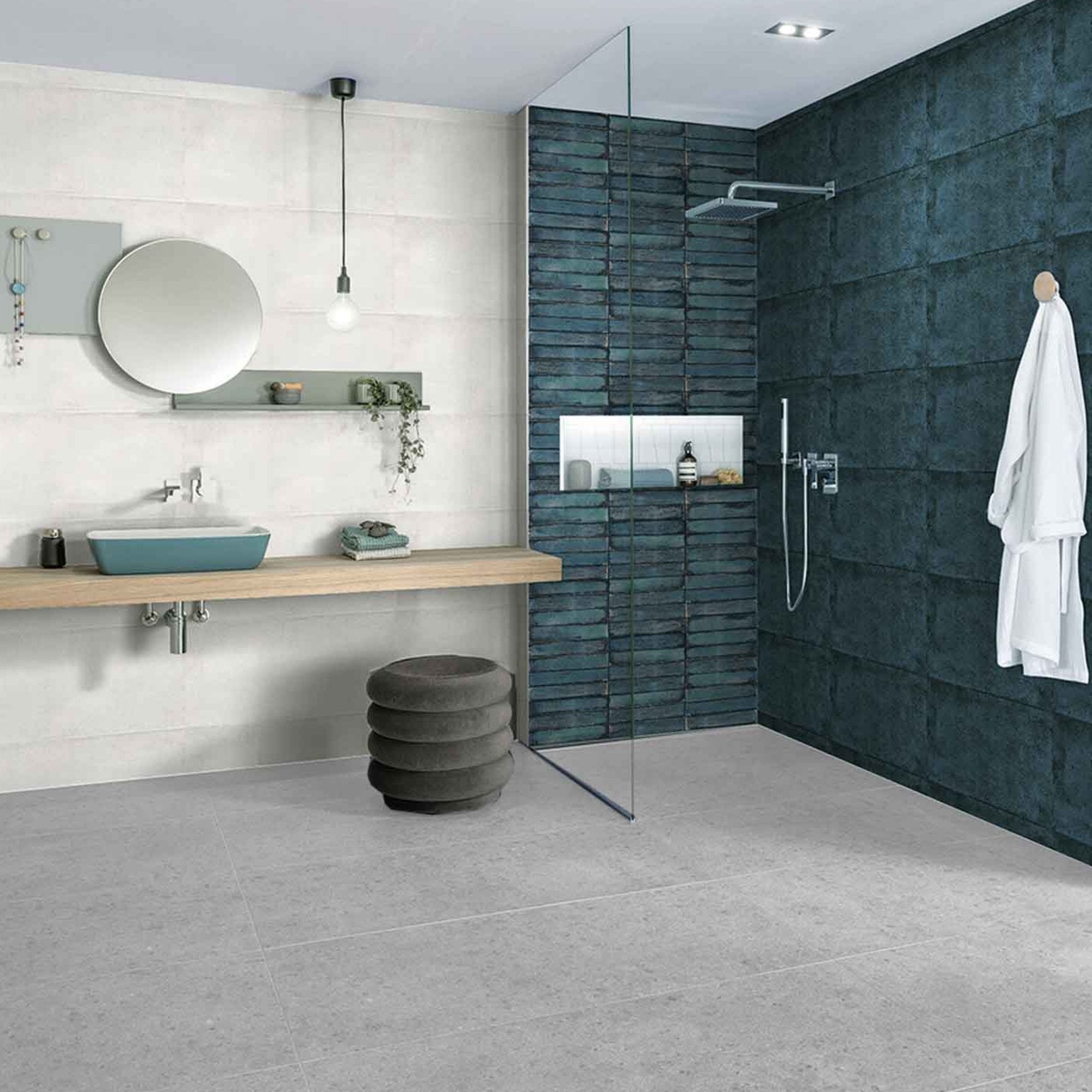 Faianta 30 x 60 cm, Montblanc Blue Stack, aspect beton, albastru, lucios, rectificata