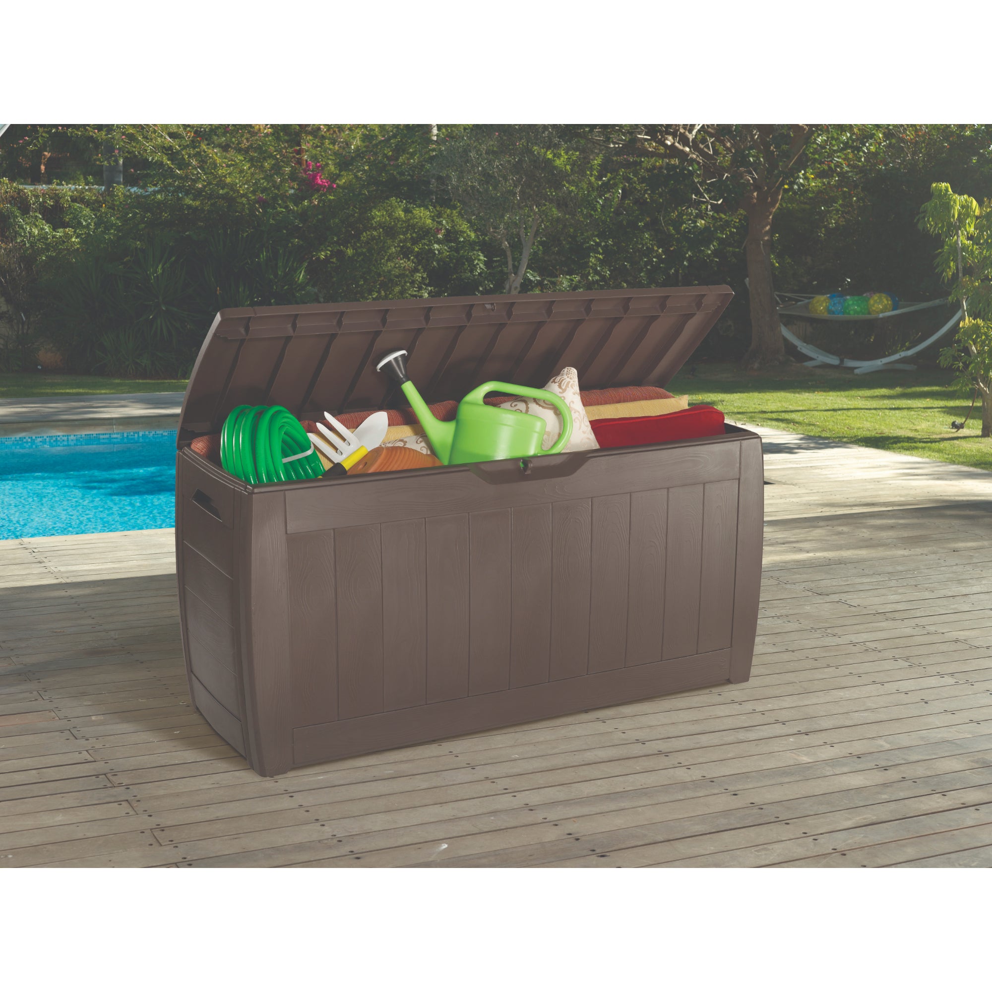 Lada depozitare accesorii gradina, Hollyywood, plastic, maro, 270 L ...