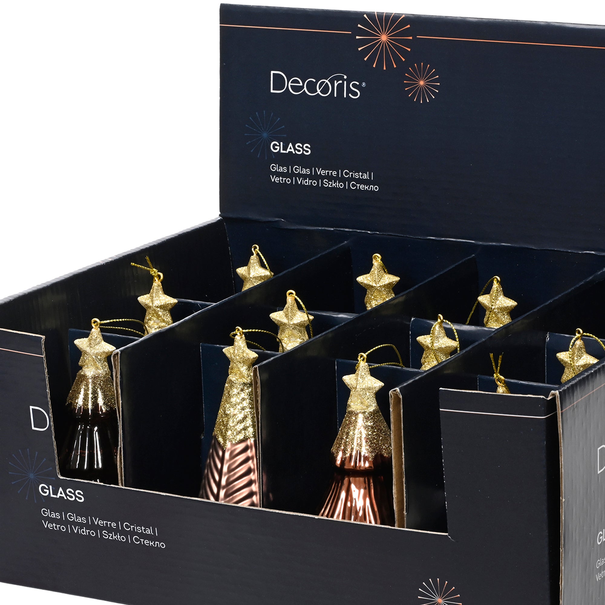 Glob de Craciun, pentru brad, forma brad, sticla, inaltime 12.6 cm ...