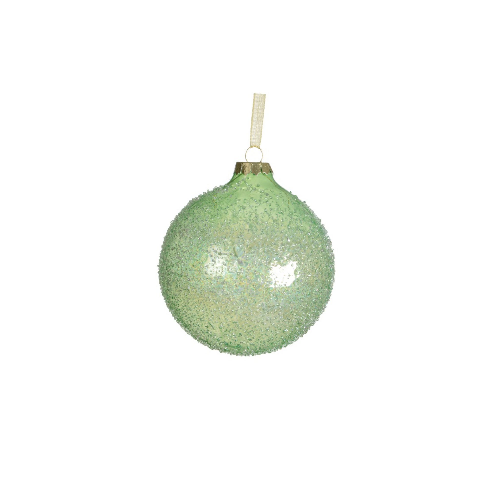 Glob de Craciun, pentru brad, model cu margele, sticla, Ø 10 cm, verde