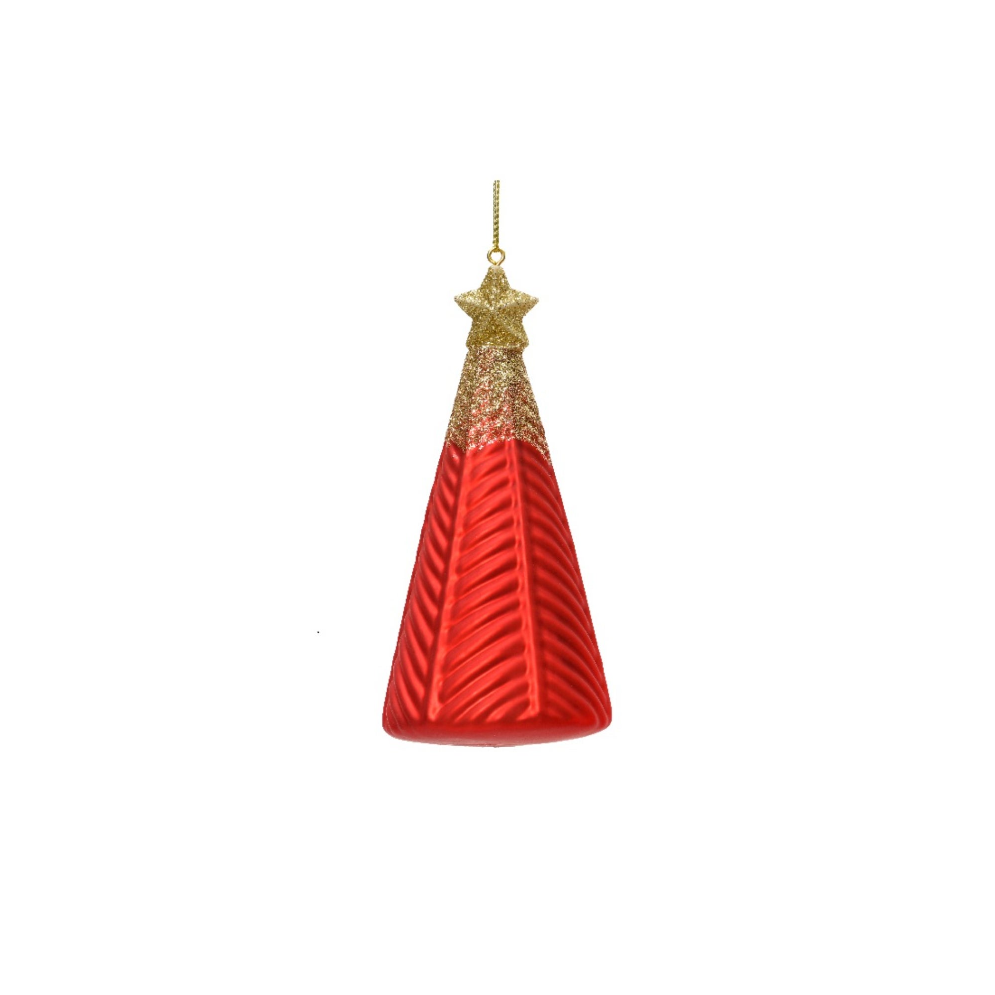 Glob de Craciun, pentru brad, forma brad, sticla, inaltime 12.6 cm, rosu