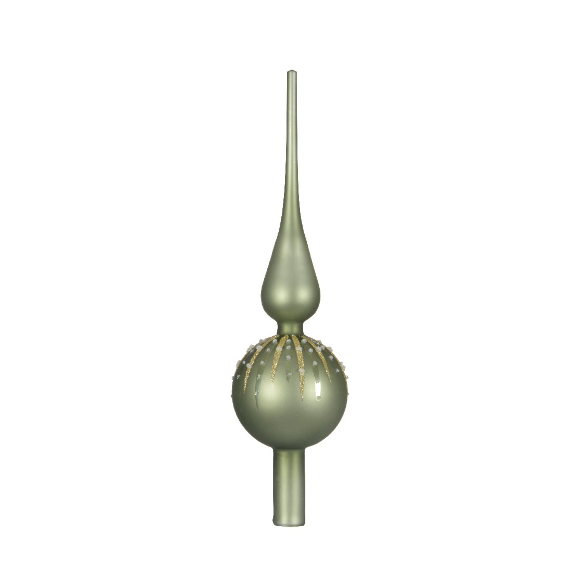 Varf de brad, model conic, cu sclipici, sticla, inaltime 31 cm, verde
