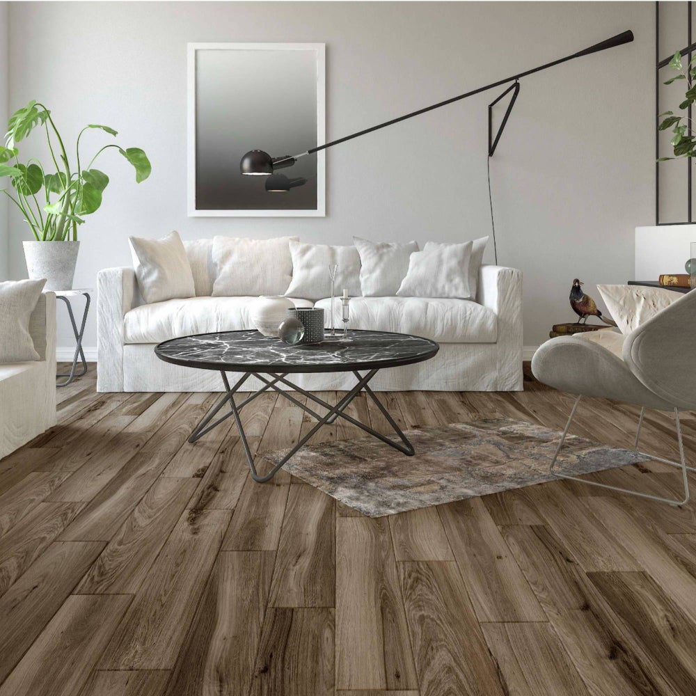 Gresie exterior/interior, 15 x 90 cm, Braga, aspect lemn, maro, mat