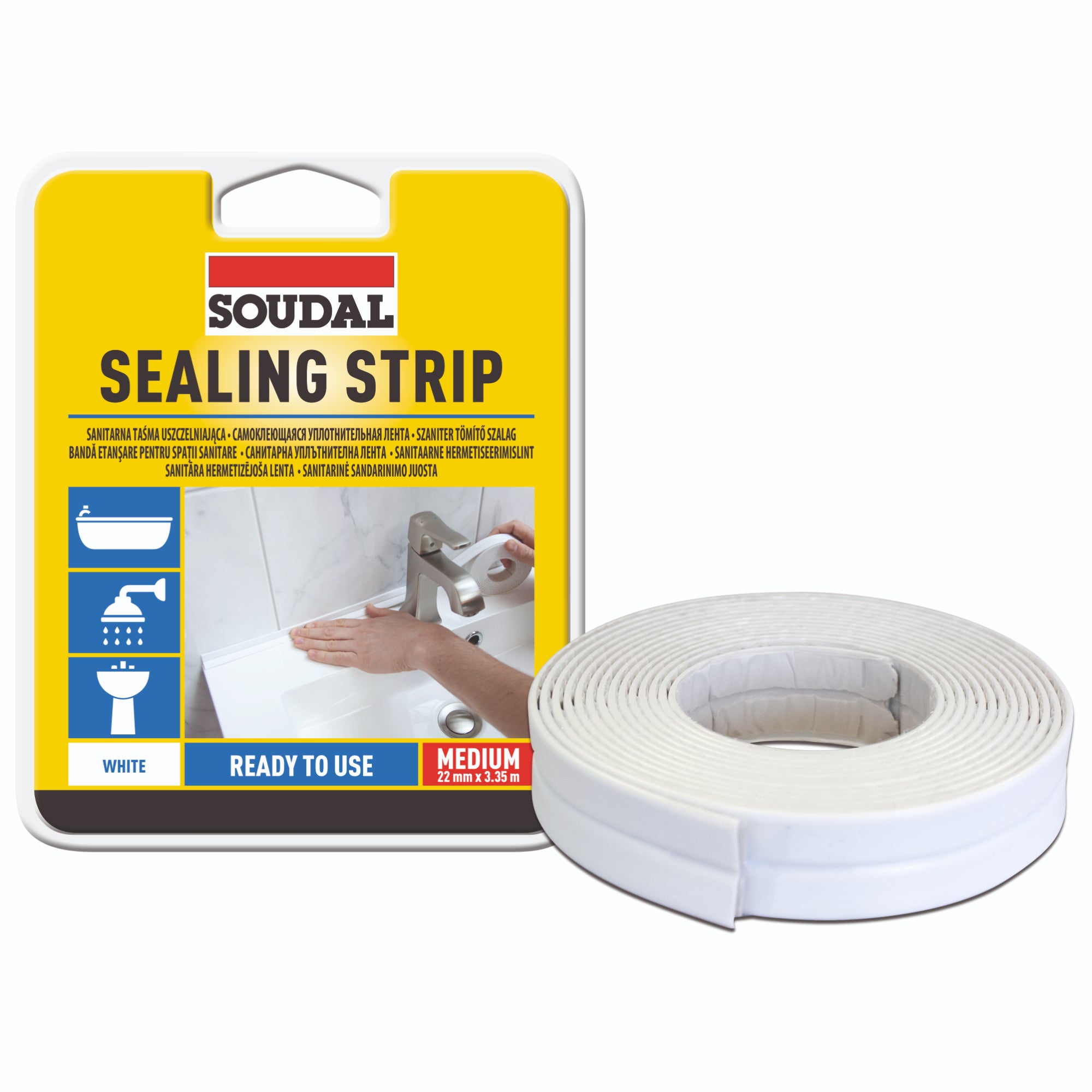 Banda etansare Soudal, pentru chiuveta si cada, alb, 22 mm x 3.35 m
