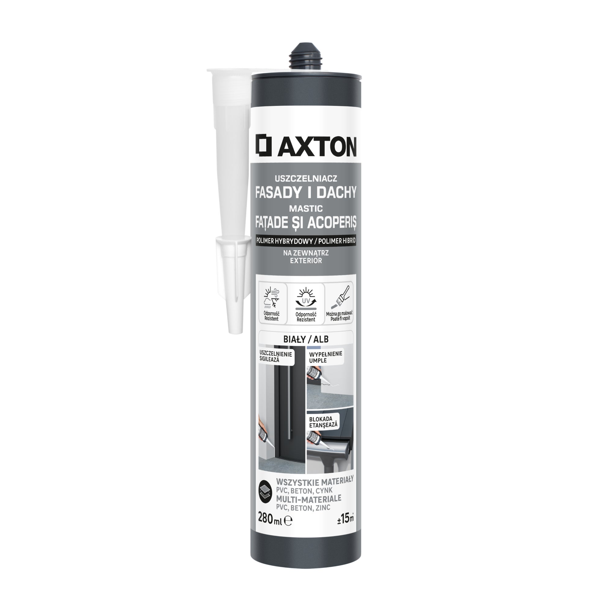 Mastic Axton, pentru fatade si acoperis, alb, 280 ml