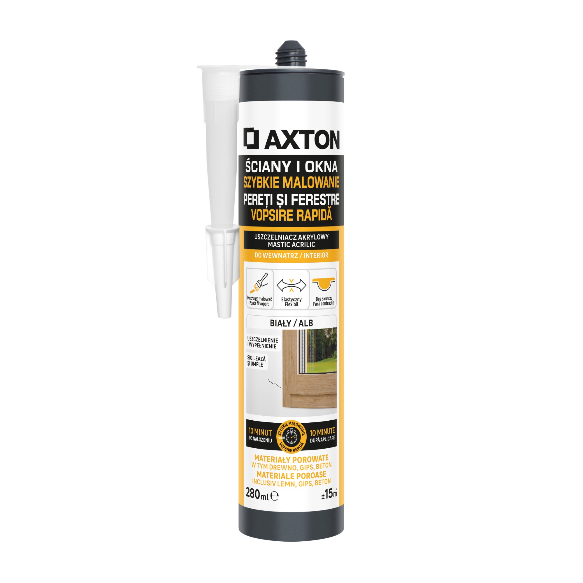 Mastic acrilic Axton, pentru pereti si ferestre, vopsire rapida, alb ...