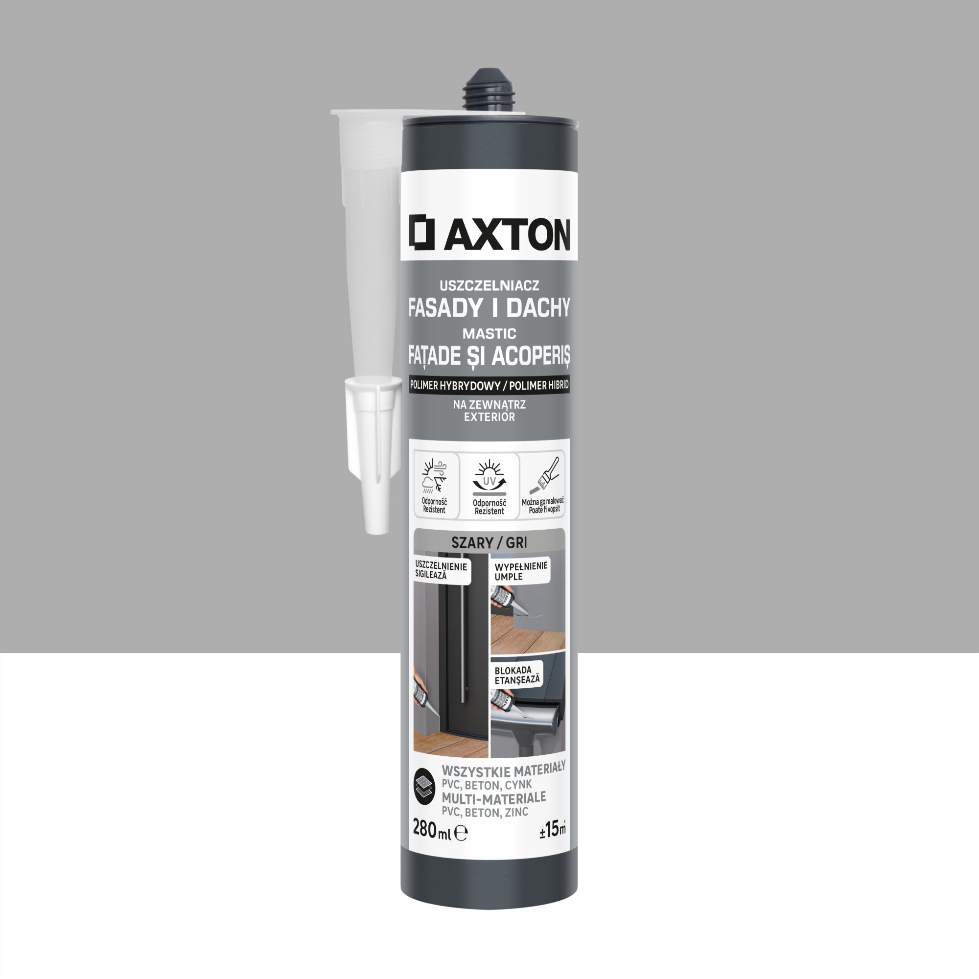 Mastic Axton, pentru fatade si acoperis, gri, 280 ml